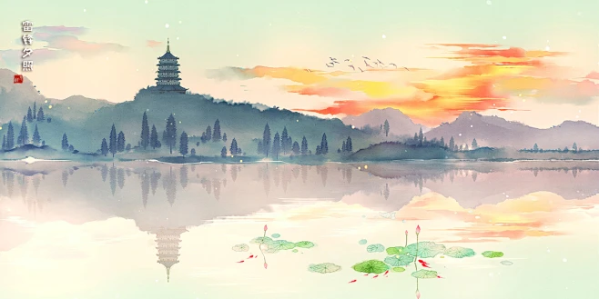 西湖十景_无轩__插画师作品_涂鸦王国gracg.com-花瓣网