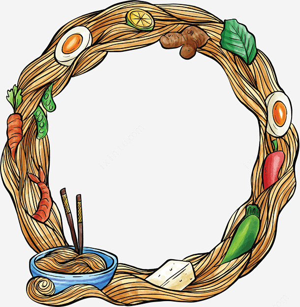手绘风美味面条边框ai免抠素材_新图网 https://ixintu.com 矢量png 面条 面条边框 美食 美食面条 手绘面条