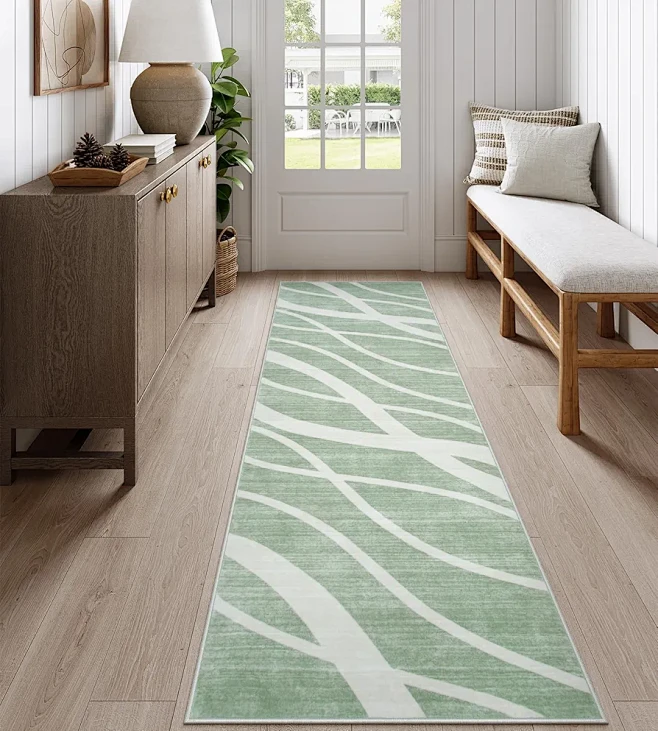 Amazon.com: Hedlive Modern Waved Kitchen Runner, 2x6 Green Runner Rug ...