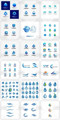 水滴水花河水清泉水元素logo标志徽标店标ai矢量图集平面设计素材-淘宝网-花瓣网