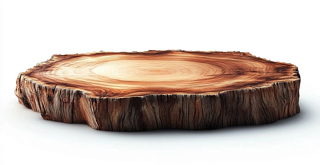 A realistic wooden tree stump slice, isolated on a white background ...