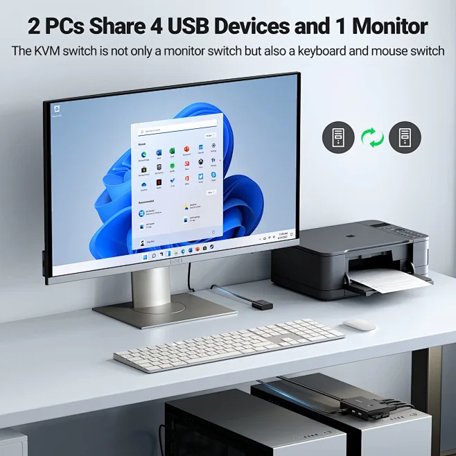 Amazon.com: UGREEN KVM Switch 1 Monitor 2 Computers, Share 4 USB Ports ...