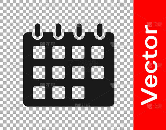 Black Calendar icon isolated on transparent backgr