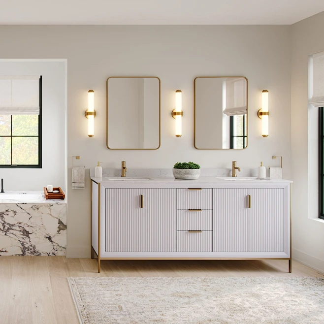 Everleigh 72" Double Bathroom Vanity in White with White Composite ...