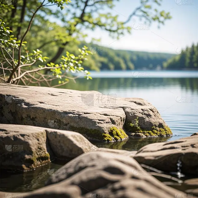 insMind Outdoor Background Lakeside Rocks素材-花瓣网