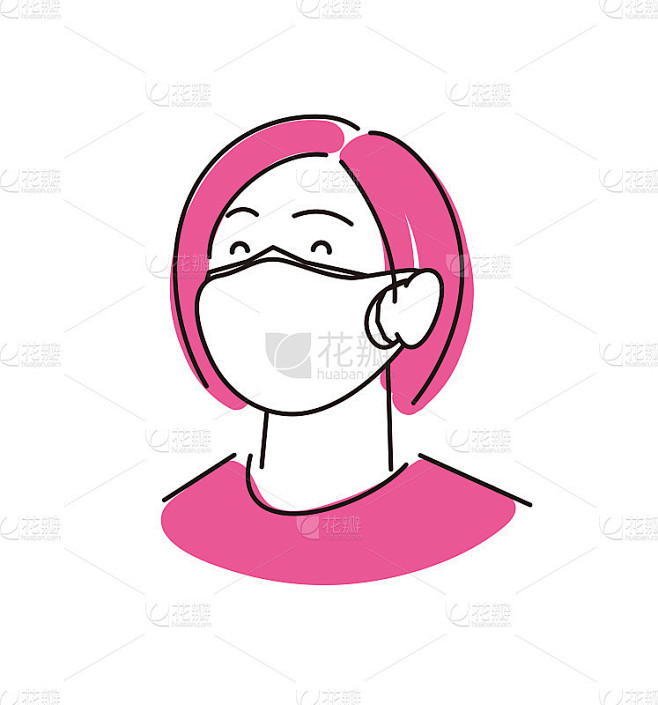 Woman wearing a double mask Simple illustration Ve