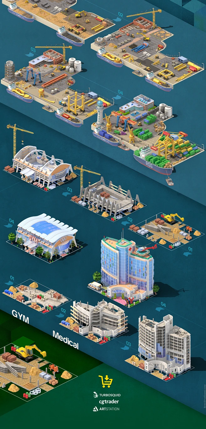 Megapolis Buildings – 用于城市模拟的等距 3D 精灵-花瓣网