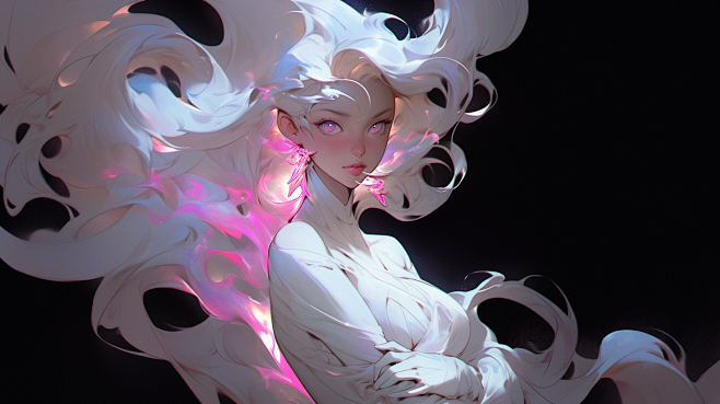 Gadal_portrait_of_white_hair_girl_glowing_eyesa_huge_white_peac ...