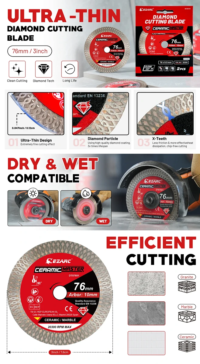76mm Diamond Cutting Disc Super Thin Diamond Saw Blades for Angle ...