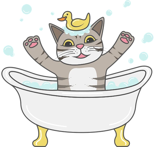 happy cat showering-花瓣网