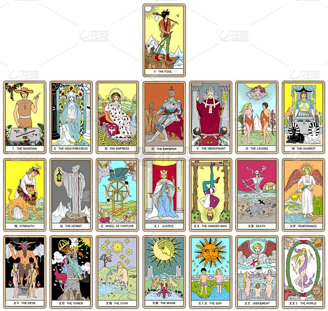 一套22塔罗牌主要奥秘插图。素材-花瓣网