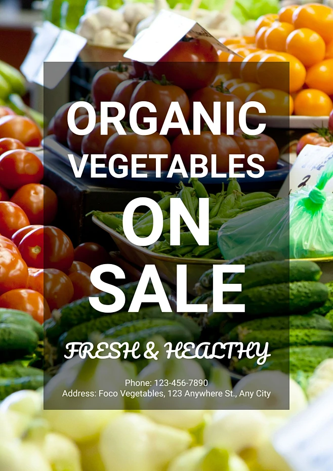 Organic Vegetables Groceries Food Sale Promo Advertising Poster素材-花瓣网