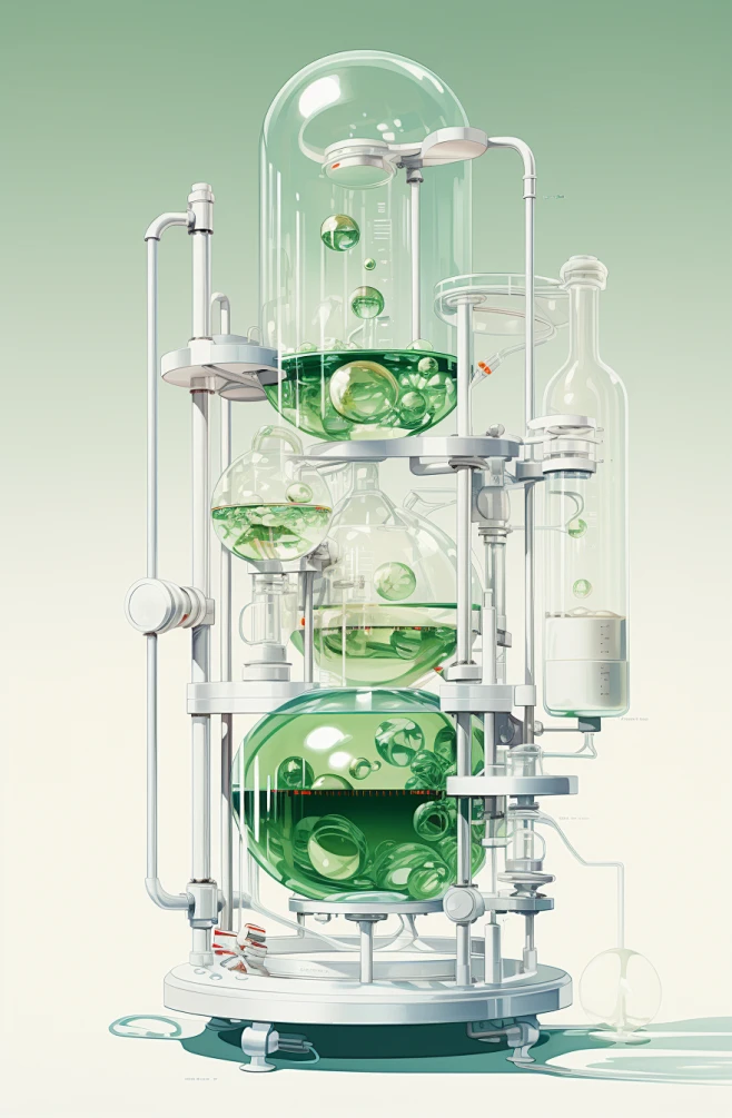a green and white tube with test tubes on the stand and stethoscope, in ...