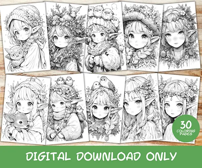 30 Forest Elves Portraits Coloring Pages Book Volume 1 Kids image 3-花瓣网