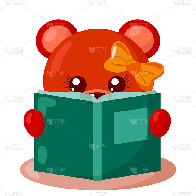 Funny cute kawaii bear reading book in flat design