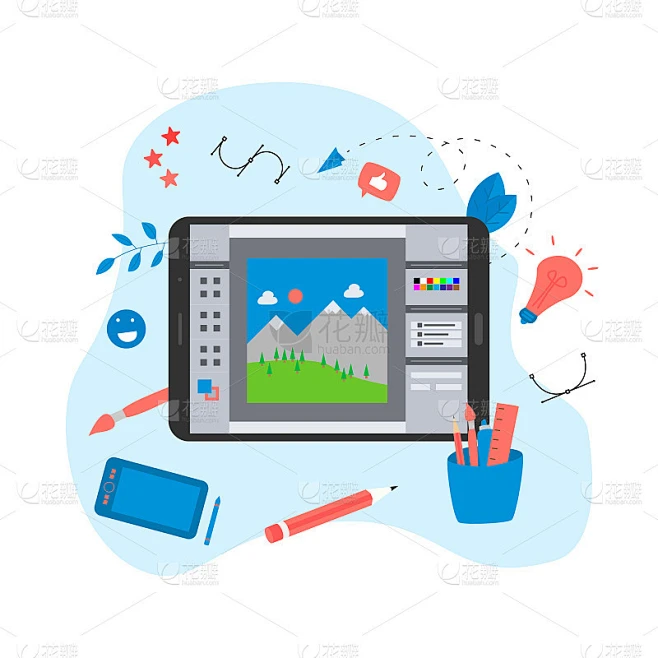 Flat vector graphic drawing concept with open illu素材-花瓣网