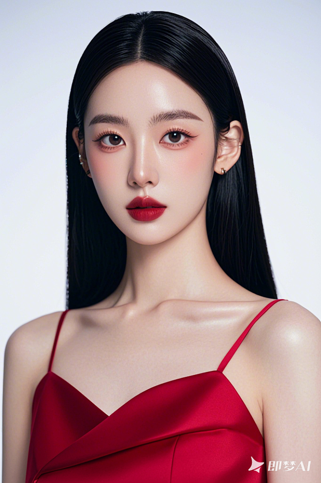 摄影人像，御姐写真，肤白透亮，标准正面半身证件照，五官立体，不要碎发，正面照，头留2厘米空白，高级精致五官，淡妆，东方面孔的美女，轮廓清晰 ...