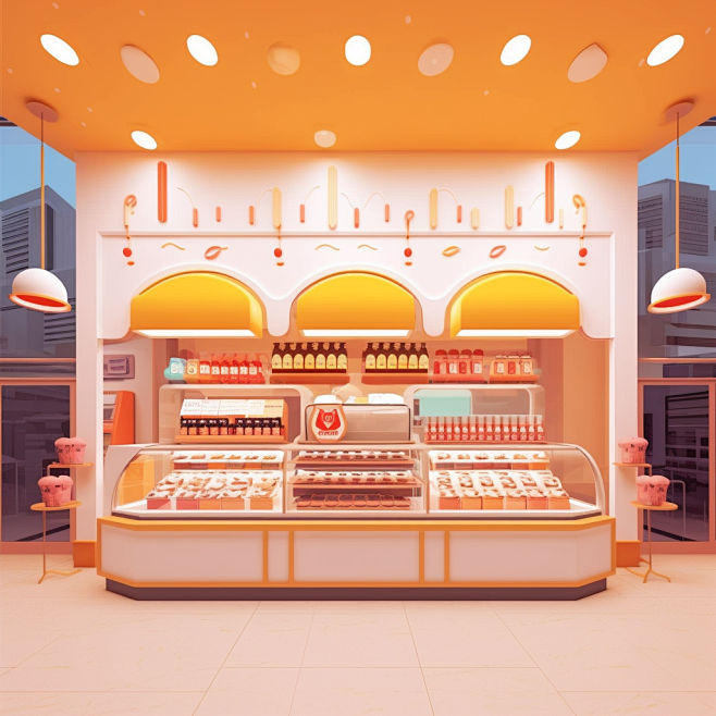 Actual scene of cake shop,cartoon,Flat illustration,cute-花瓣网