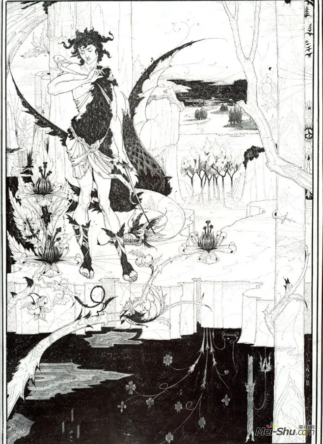 奥博利·比亚兹莱(Aubrey Beardsley)高清作品《Illustration to "Siegfried", Act II》-花瓣网