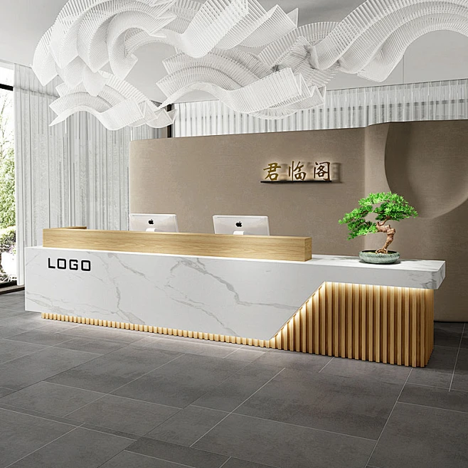 定制公司前台桌接待台酒店会所吧台收银台企业售楼处前台烤漆大气-淘宝网-花瓣网