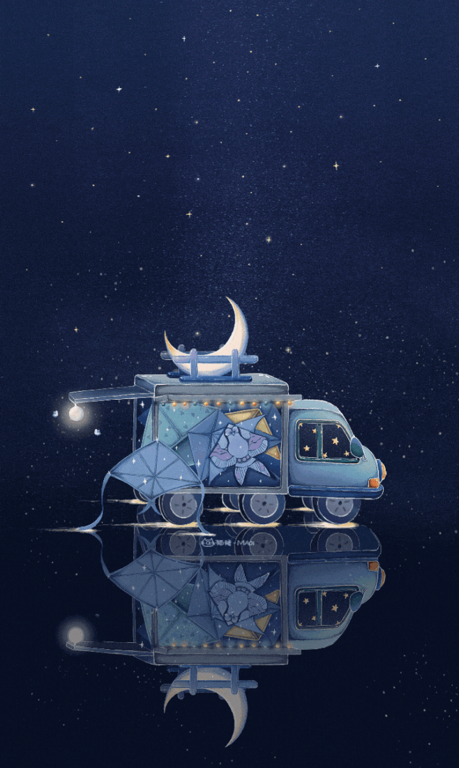 晚上好，谁想来坐我的车，我带着月亮和你们，去海边兜风-花瓣网