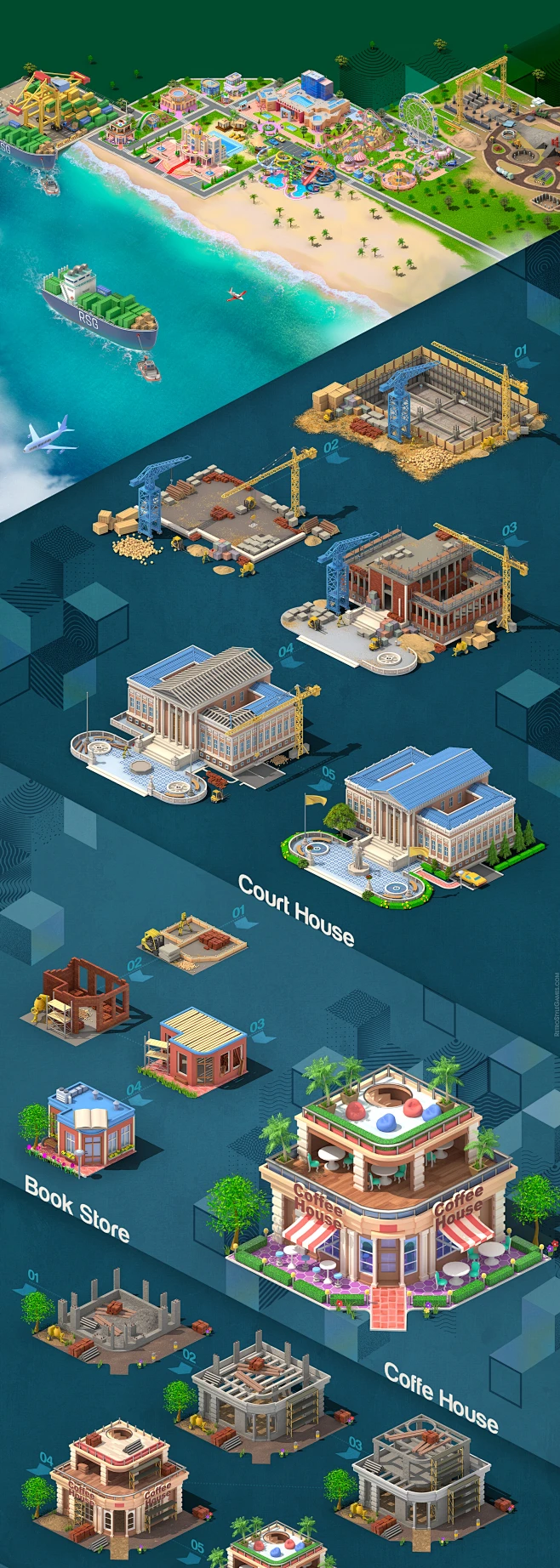 Megapolis Buildings – Isometric 3D Sprites for City Sim-花瓣网