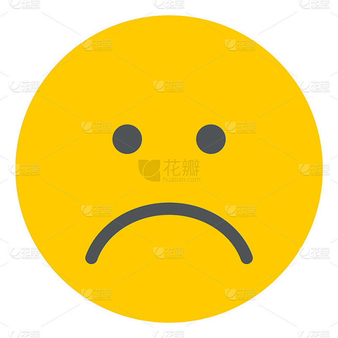 悲伤的表情符号。不开心的脸图标。黄色平emoji