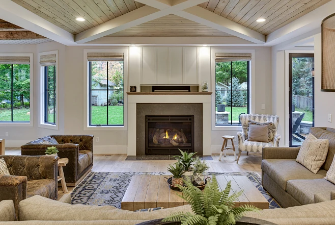 Mid-sized cottage open concept medium tone wood floor and brown floor ...