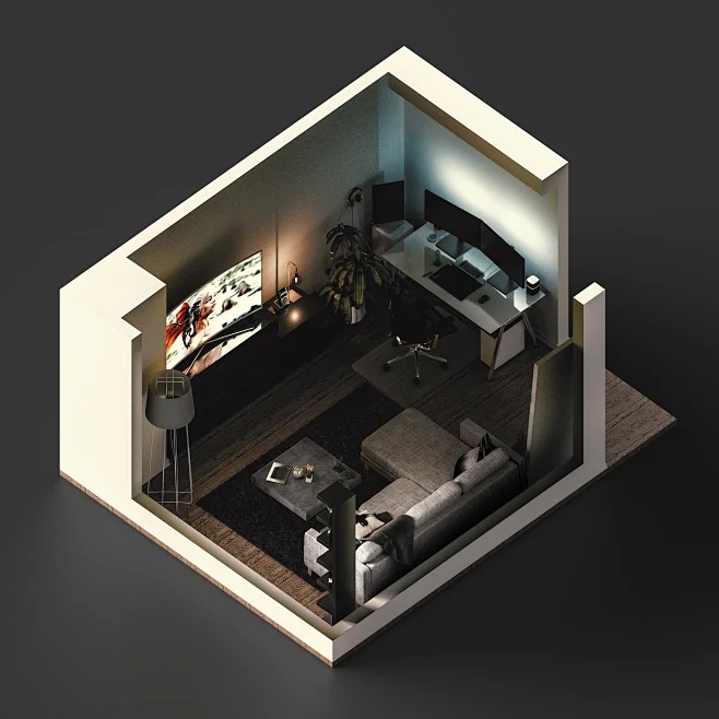 Isometric Living Space : Used as a tool for self-teaching, this project ...