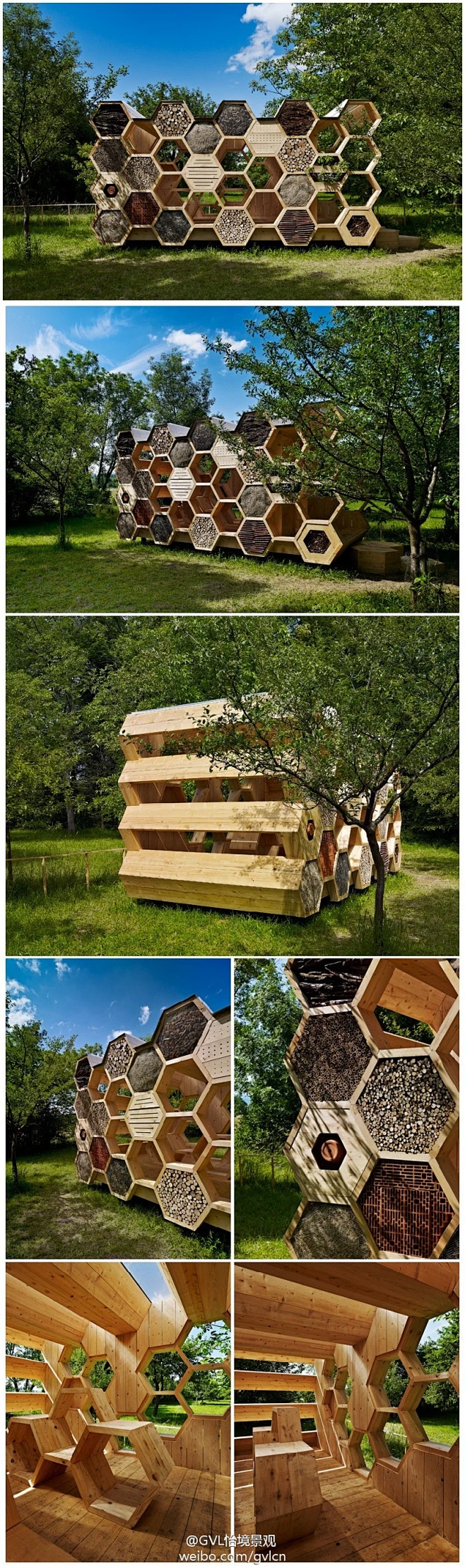 GVL怡境景观这个“abeilles bee pavilion”，是一座蜜蜂与人类共居一室的空间。房子的基本结构为蜂巢状的六边形木框架，在一些 ...