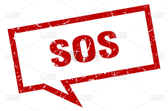 sos的迹象。SOS广场语音泡泡。紧急求救信号