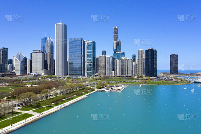 芝加哥市,都市风景,城市天际线,航拍视角,伊利诺斯州,公园,现代,商业金融和工业,户外,建筑