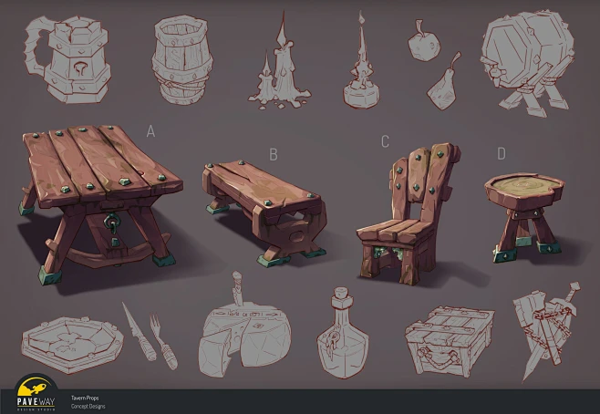 Tavern Props - Stylized 3D game ready assets-花瓣网