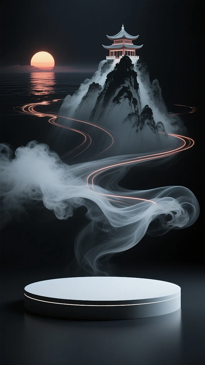 展台，场景素材，电商背景，国风，山水艺术，暗色，竖版，zxs (2)-花瓣网