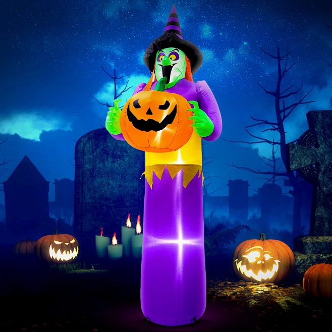 DomKom 10FT Halloween Inflatables Decoration Witch,Build-in LED Lights ...