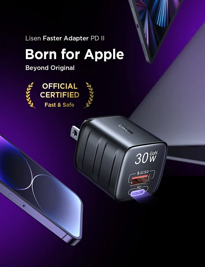 Amazon.com: USB C Wall Charger, 30W+30W [GaN III] LISEN Dual Port USB C Fast Charger PD 3.0/QC 3 ...