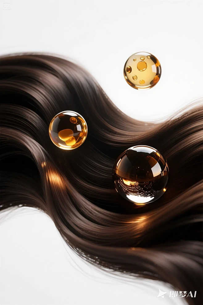jimeng-2025-06-28-6068-画面呈现出一把光泽感十足的发丝发丝呈现出自然的波浪形态，发丝光滑亮泽，发丝从左向-花瓣网