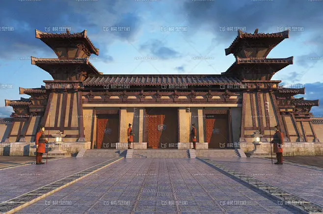 中式秦汉时期古建筑大门殿门城门-花瓣网