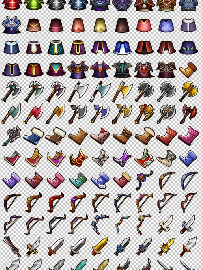 欧美Q版手游游戏装备套装武器技能图标UI界面资源美术素材 906-淘宝网-花瓣网