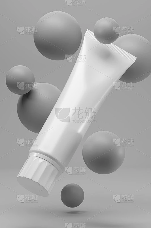 在灰色背景上的空白白色化妆管。素材-花瓣网