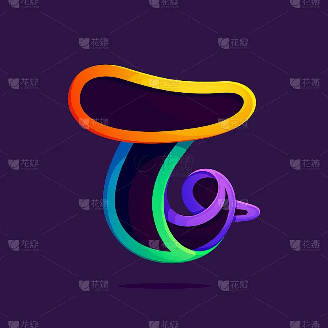 T letter one line rainbow colors icon.素材-花瓣网