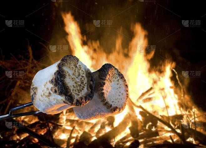 在熊熊的火上烤着的棉花糖