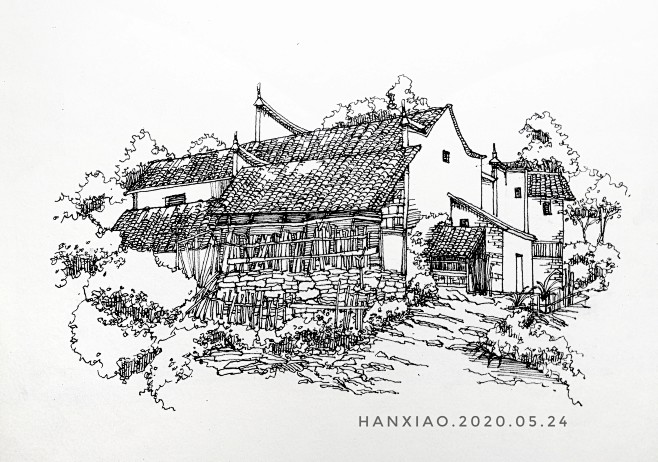 老建筑 钢笔画 江南民居 临摹