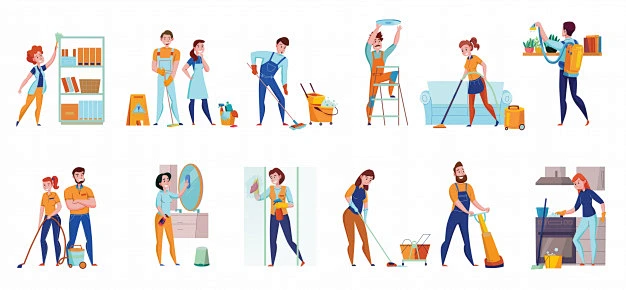 Cleaning service professional duties flat compositions 2 horizontal ...