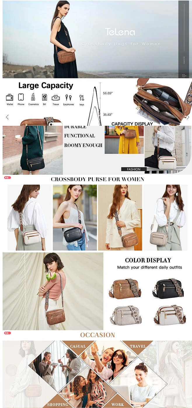 Amazon.com：Telena 女式斜挎包 小号斜挎包 时尚纯素皮革，带可调节肩带 棕色：服装、鞋子和珠宝-花瓣网