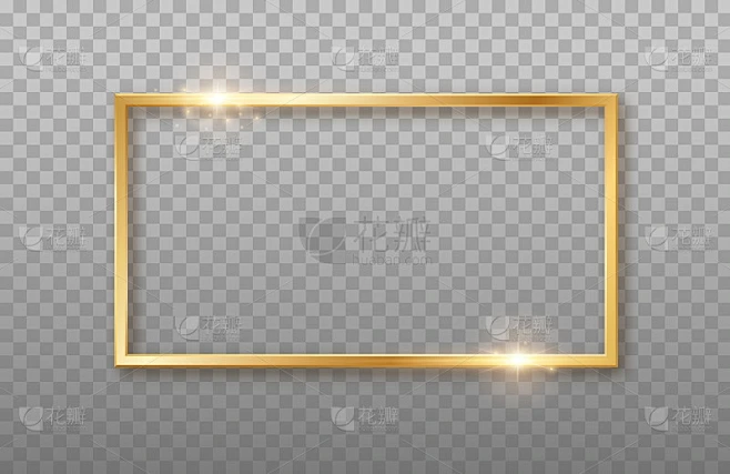 Golden rectangle with sparkling shiny 3d borders .素材-花瓣网