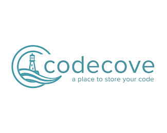 Codecove标志 灯塔 河流 海湾 海洋 代码 编程 蓝色