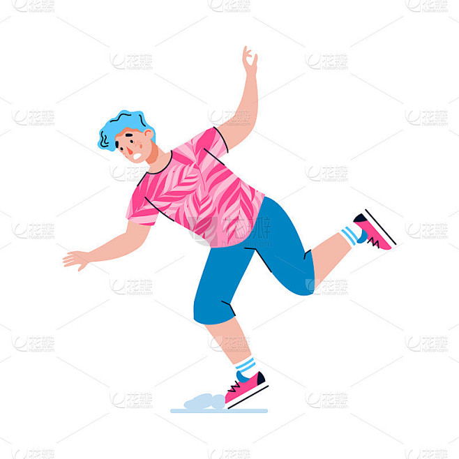 Falling person in harmful accident, flat cartoon v