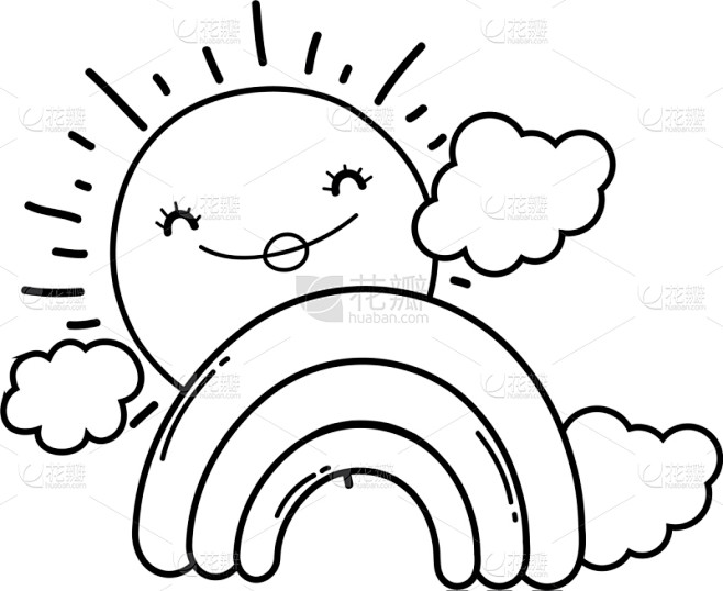 云,彩虹,动画片,黑白图片,可爱的,白色,自然,云景,天气,装饰