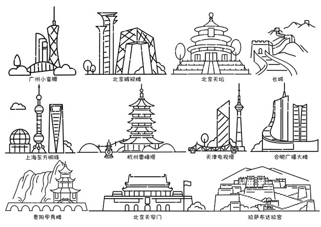 城市地标建筑系列插画/手绘简笔画